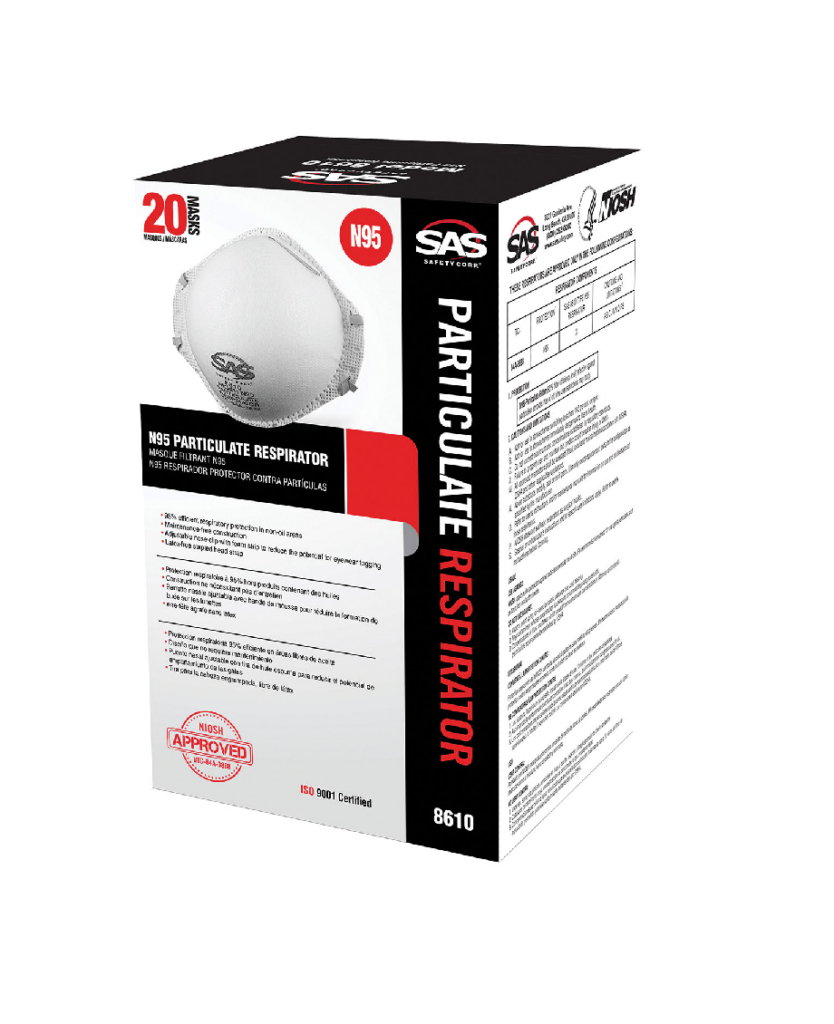 SAS N95 Molded Cup Respirator Mask CASE OF 4 (20/box) - GloveNSafety.com